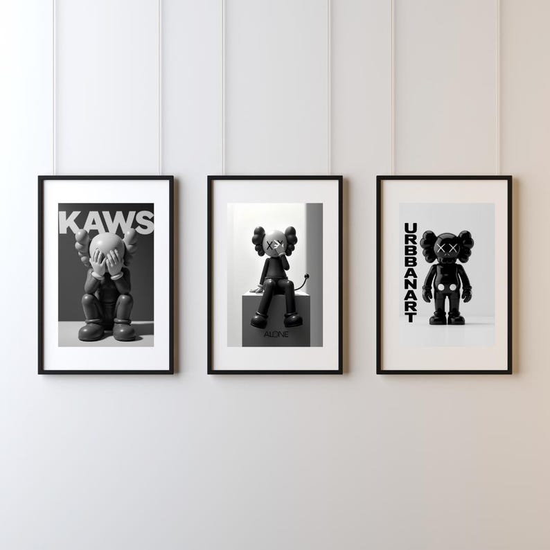 KAWS Poster Set of 3,black Kaws Figure Print,hypebeast Figure Print ...