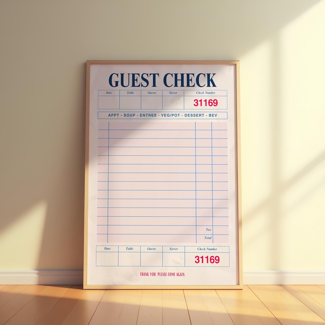 Blank Guest Check Art, Print Guest Check Print, Trendy Wall Art ...