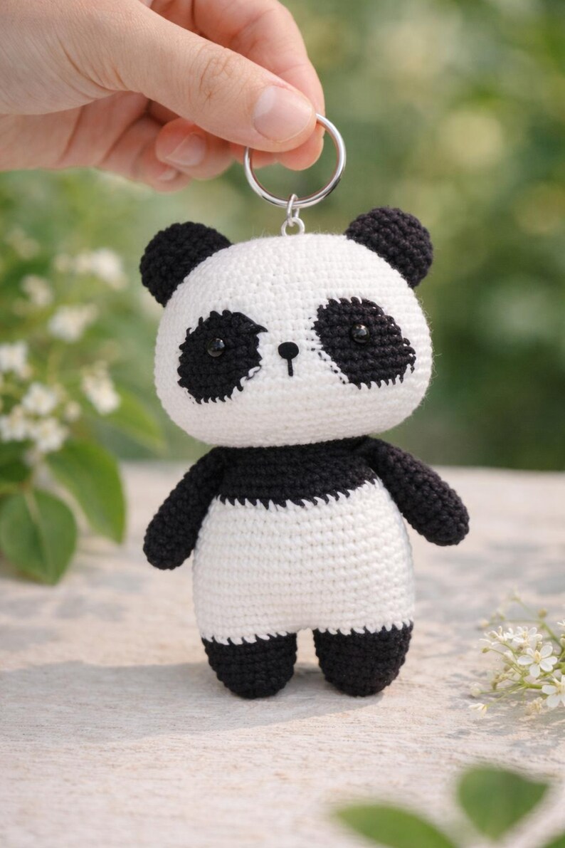 Crochet Panda Keychain – Handmade Black and White Panda Charm - Etsy