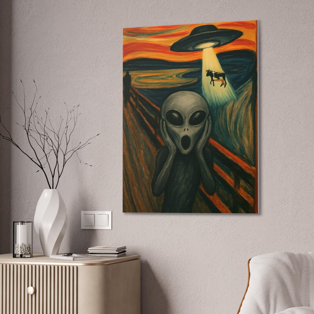 Alien Abduction Art Canvas | Sci-fi Wall Decor, Unique Gift, Home ...