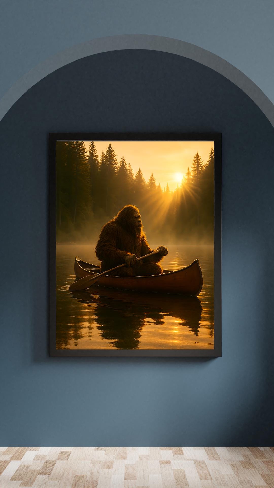 Bigfoot Canoeing Art, Sasquatch Decor, Rustic Wall Art, Wood Frame ...