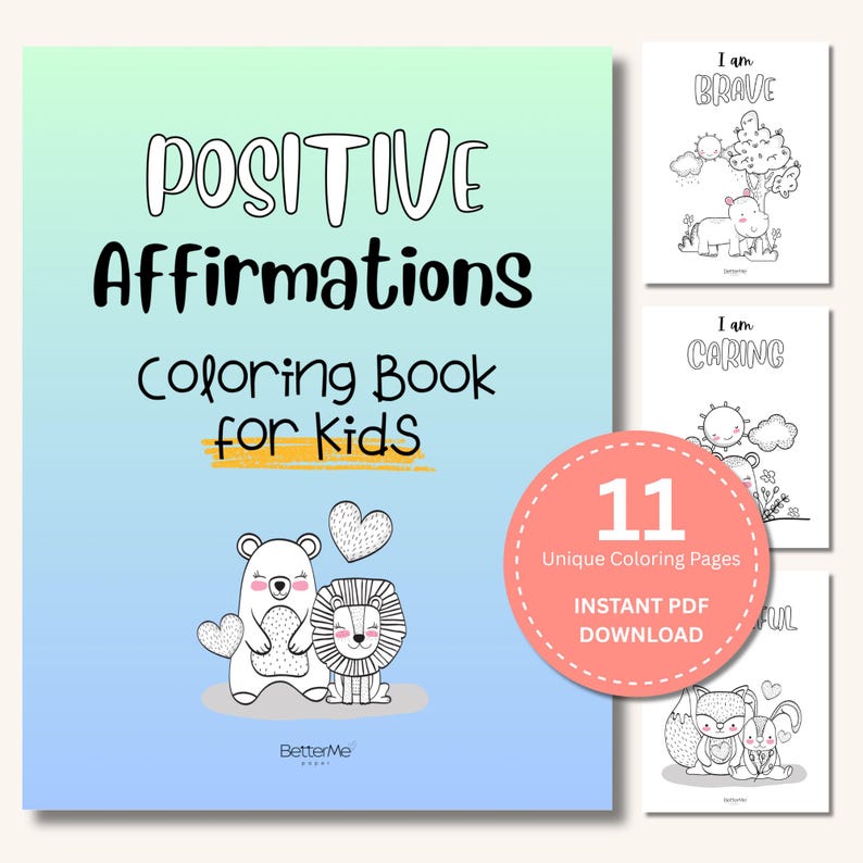 Positive Affirmations for Kids, 11-page Printable Coloring Book ...