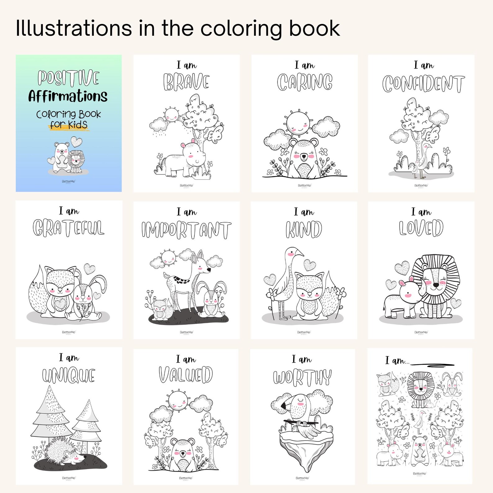 Positive Affirmations for Kids, 11-page Printable Coloring Book ...