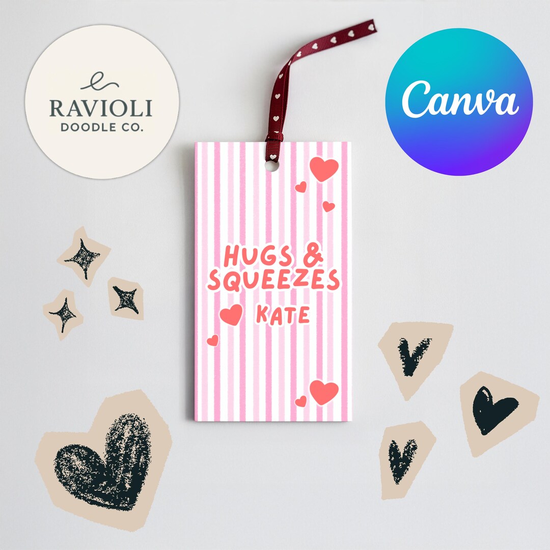 Hugs & Squeezes Valentine Card | Girls Valentines | Pink Printable Tags ...