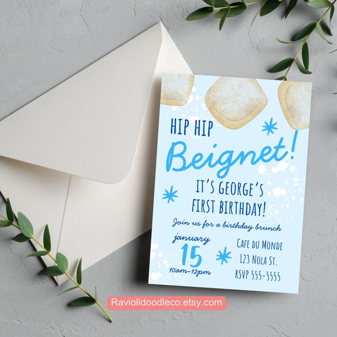 Beignet First Birthday Invitation Template: Editable Canva Design - Etsy