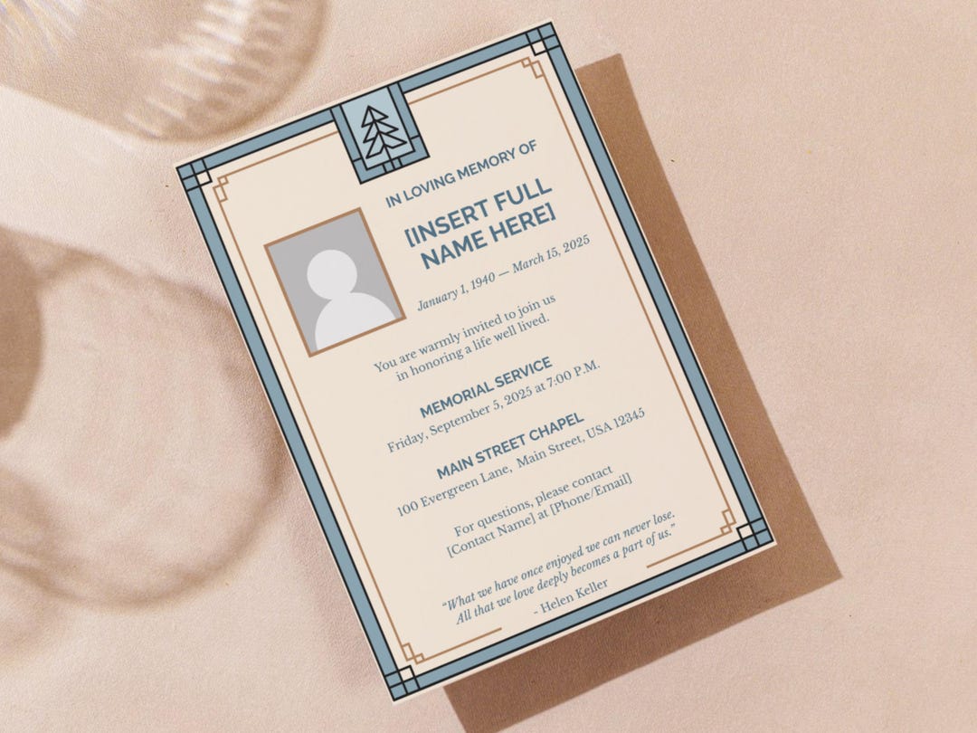 Editable Funeral or Memorial Invitation Template | Modern & Neutral ...