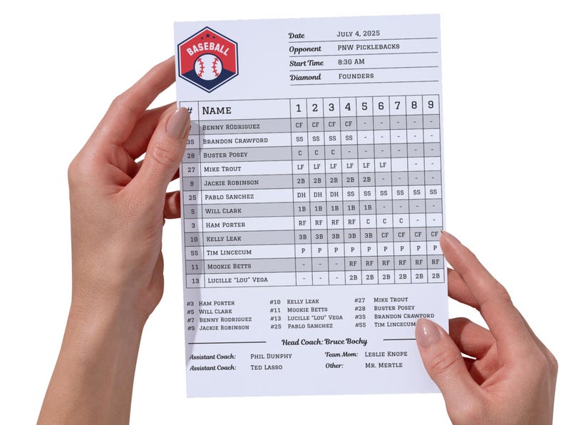 Printable Baseball Lineup Card Template | Editable Youth Baseball ...