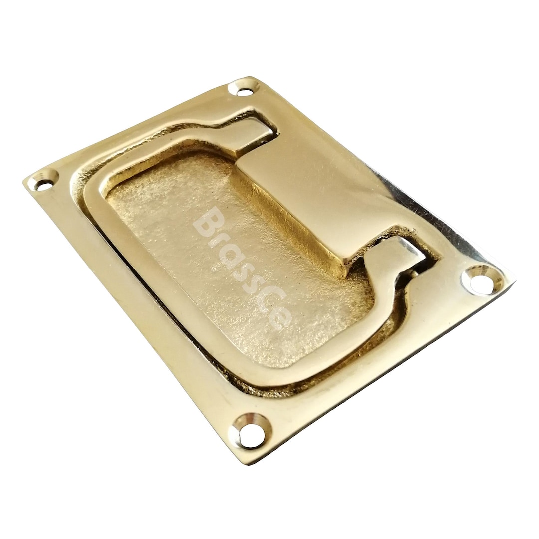Flush Lifting and Pull Handle for Cabinets and Drawers, Natural Brass ...