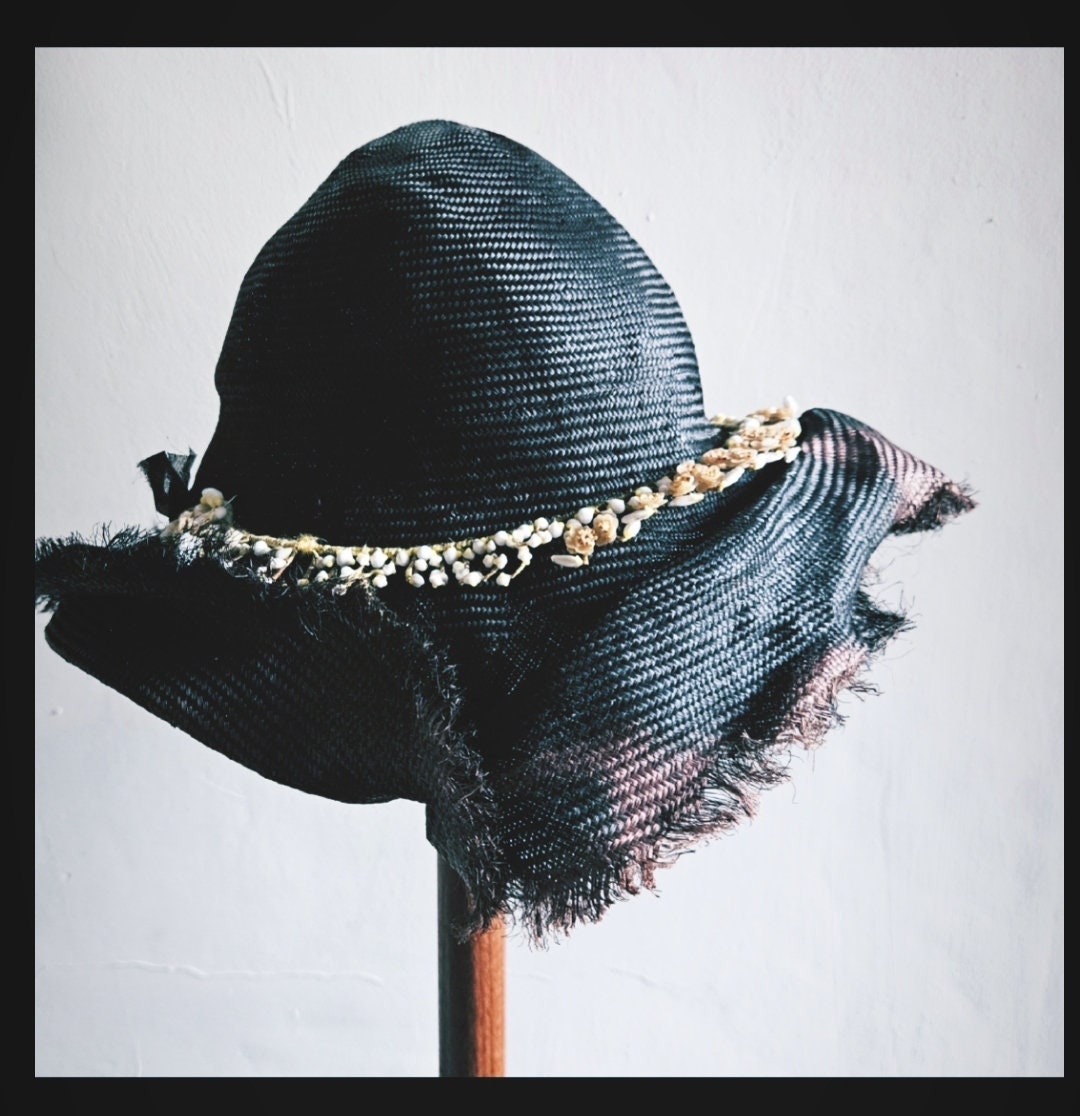 Black Battered Hat With Ombre Edge - Etsy