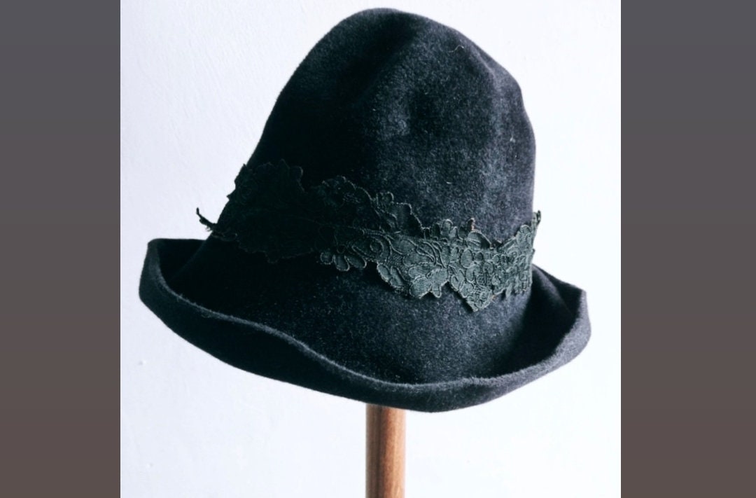 Black-ish Battered Peachbloom Hat With Burnt Lace Trim - Etsy