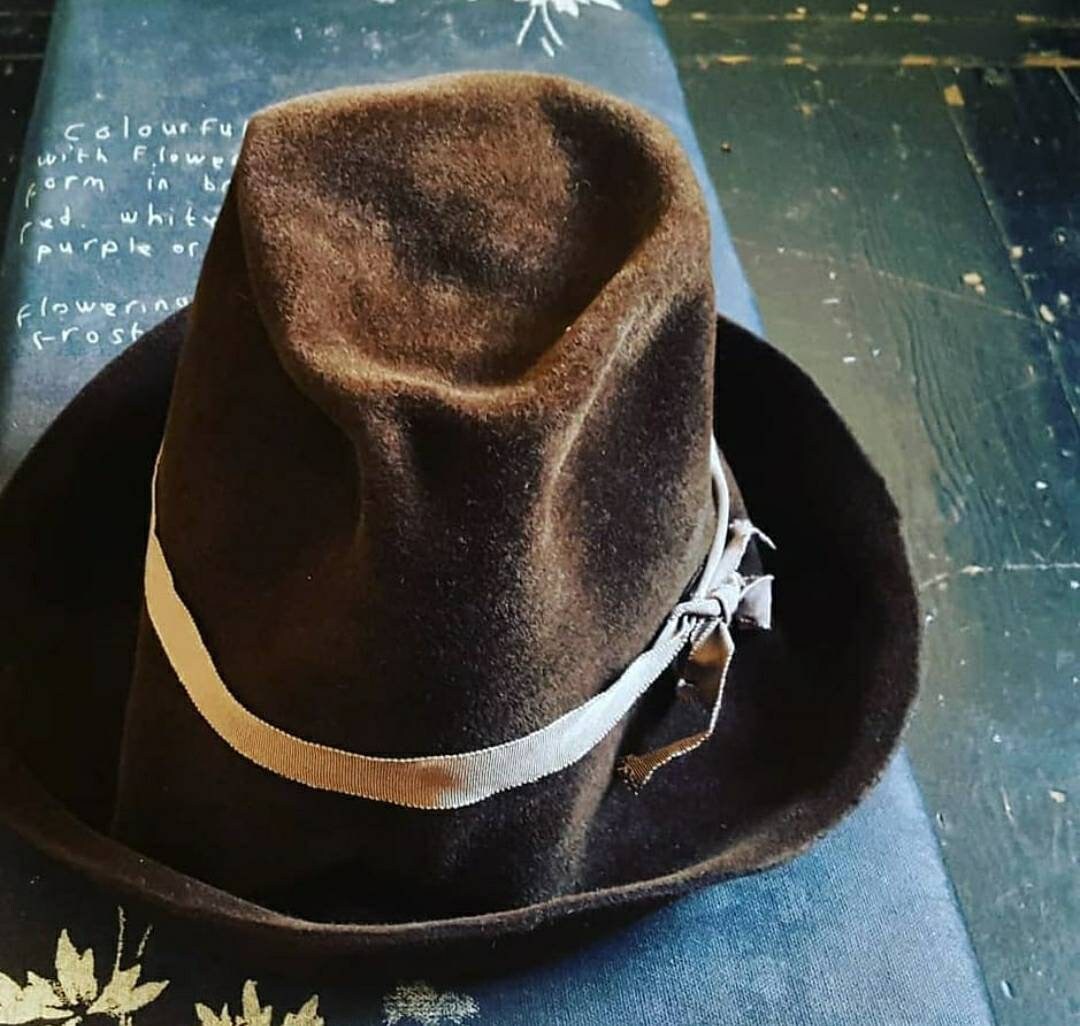 Dark Chocolate Squashed Peachbloom Hat With Vintaged Grosgrain Ribbon ...