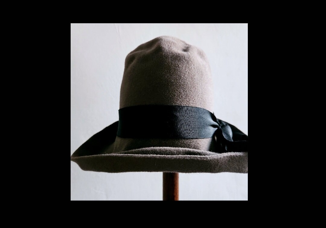 Minky Taupe Battered Peachbloom Hat With Vintaged Grosgrain - Etsy