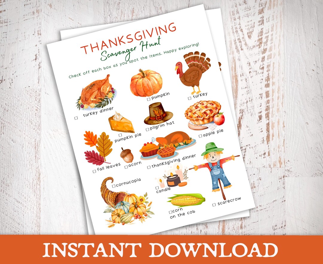 Thanksgiving Scavenger Hunt, Family Thanksgiving Game for Kids ...