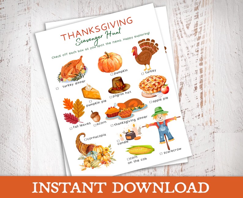 Thanksgiving Scavenger Hunt, Family Thanksgiving Game for Kids ...