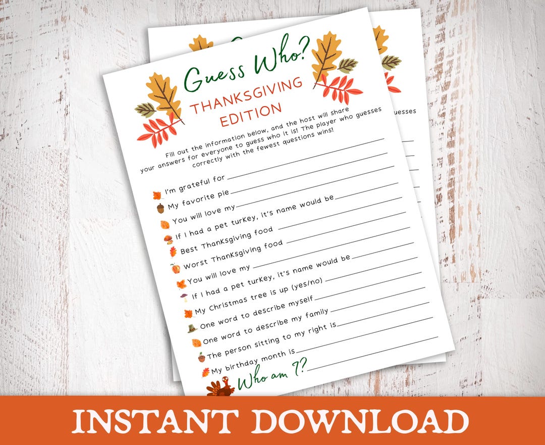 Thanksgiving Guess Who Game, Funny Family Thanksgiving Game, Printable ...