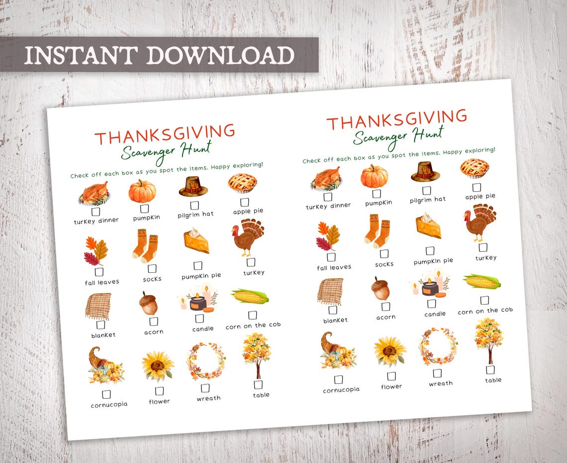 Thanksgiving Scavenger Hunt, Funny Family Thanksgiving Game, Printable ...