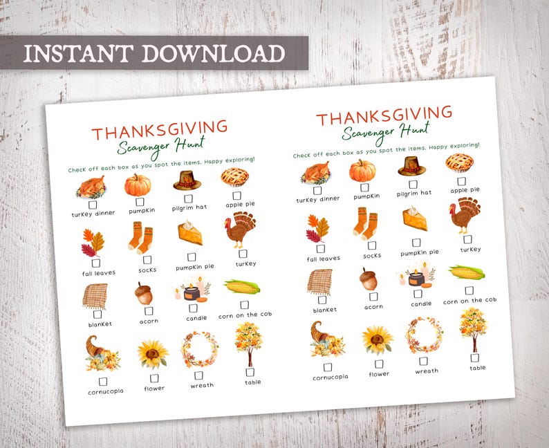 Thanksgiving Scavenger Hunt, Funny Family Thanksgiving Game, Printable ...
