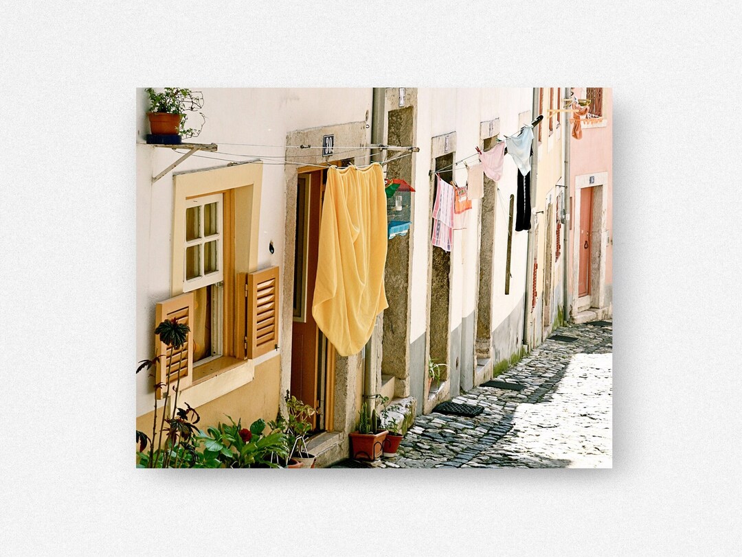 Lisbon Photography, Laundry Print, Portugal Street Photo, Yellow ...