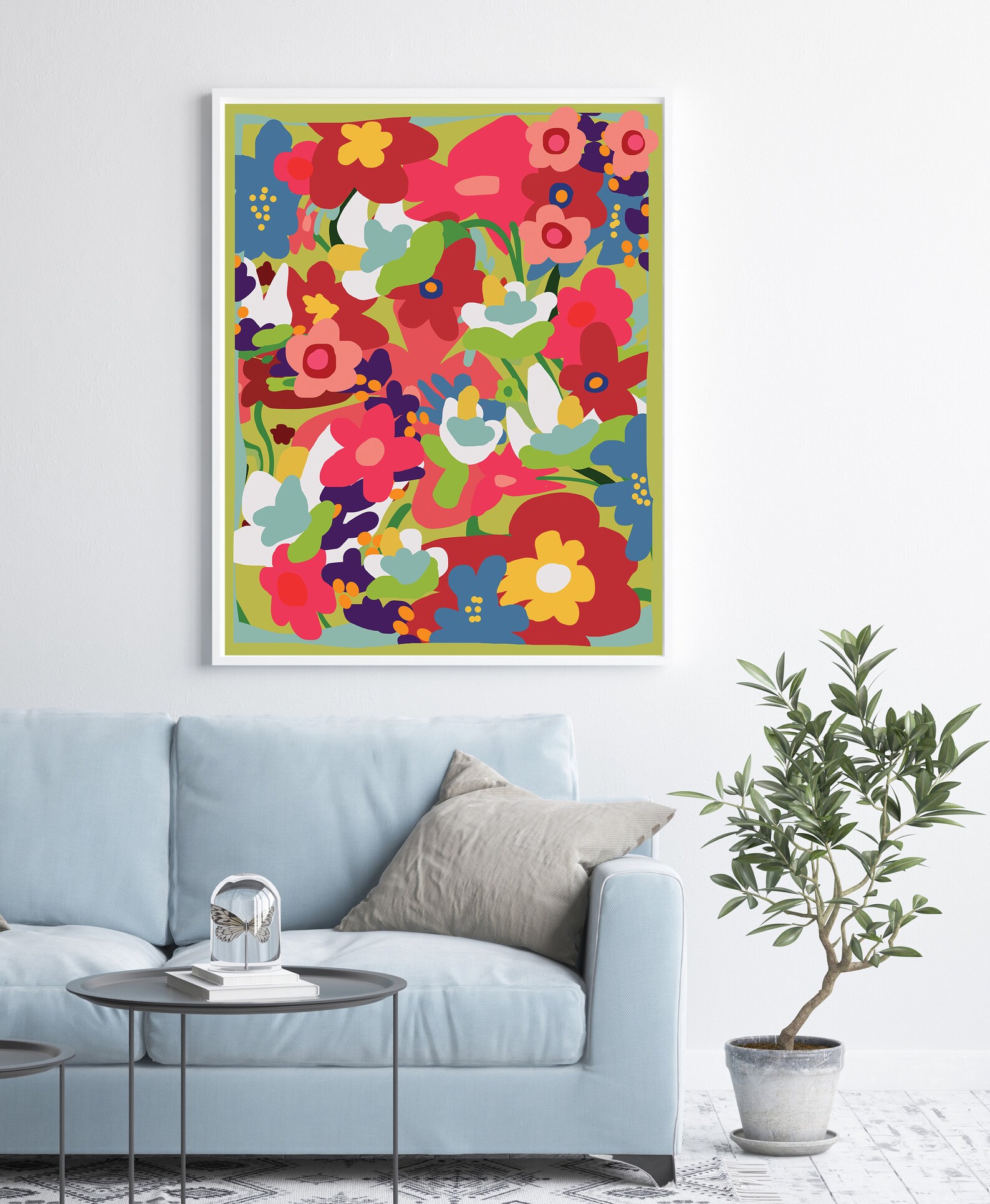 Tropical Flower Art Print, Bright Colors Wall Art, Whimsical Floral ...