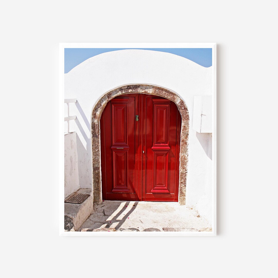 Red Door Print, Santorini Door Photo, Greek Door Photography, White and ...