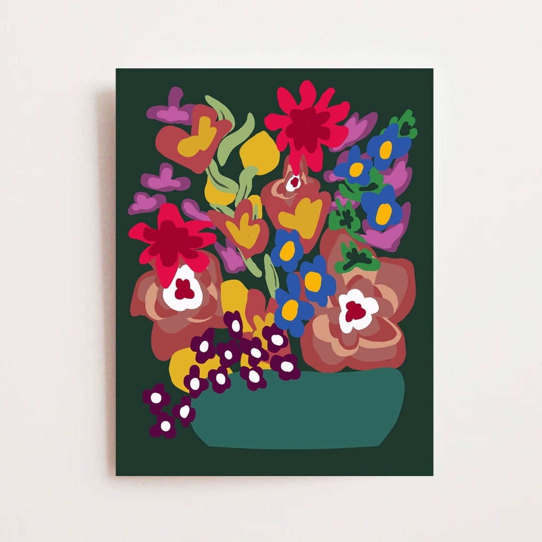 Colorful Flower Print, Abstract Floral Print, Whimsical Rose Art, Boho ...
