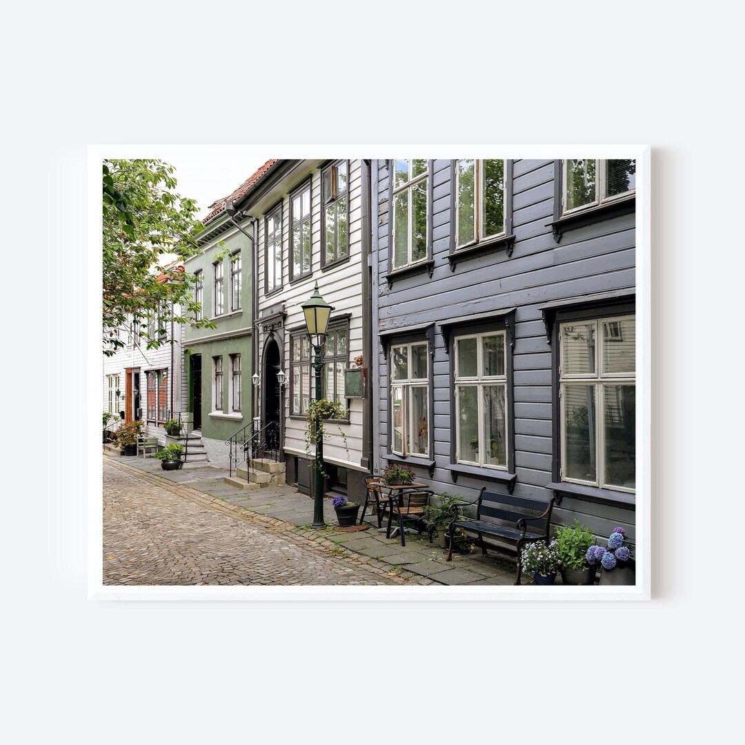 Bergen Norway Photography Print: Pastel Row Houses, Scandinavian Decor ...