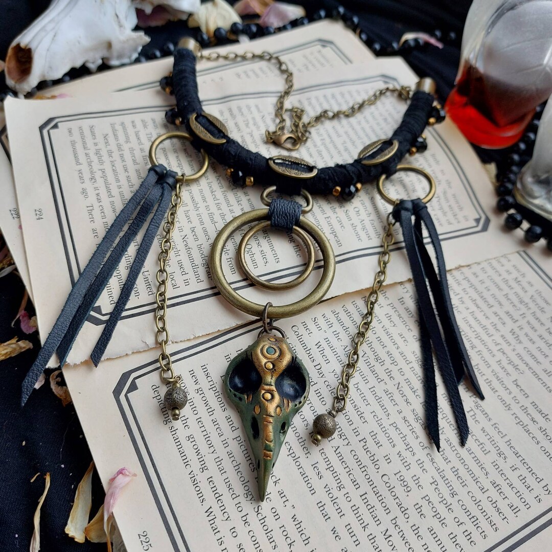 Loki Crow Necklace, Pagan Goth Necklace, Crow Skull Necklace, Modern ...