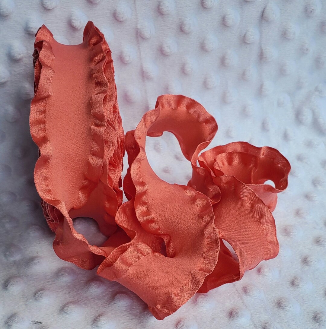 5 Yards of 1.5" Satin Double Ruffle Ribbon in Coral - Etsy