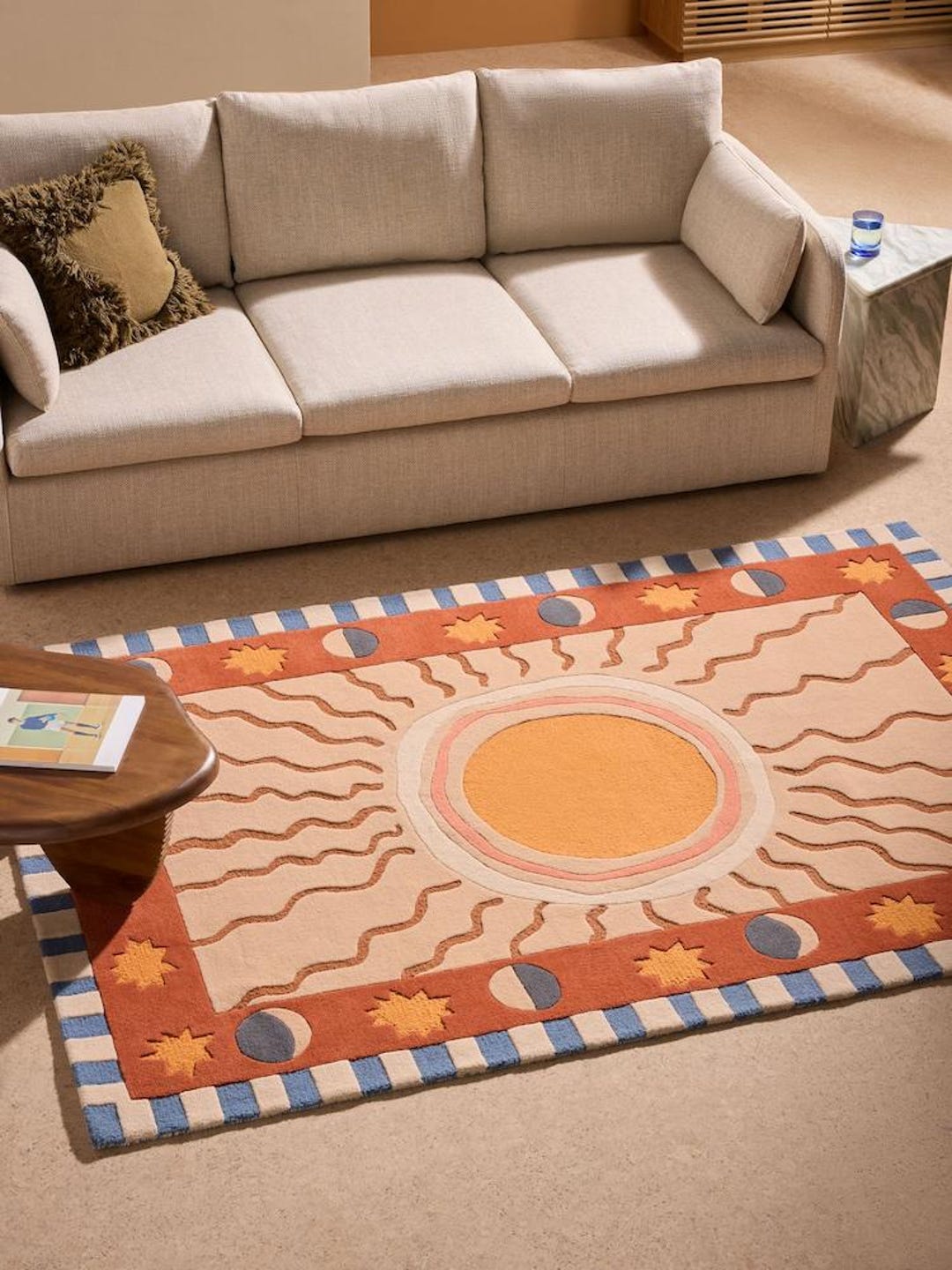 Hand Tufted Sun Rug | Modern Boho Area Rug | Colorful Abstract Sunburst ...