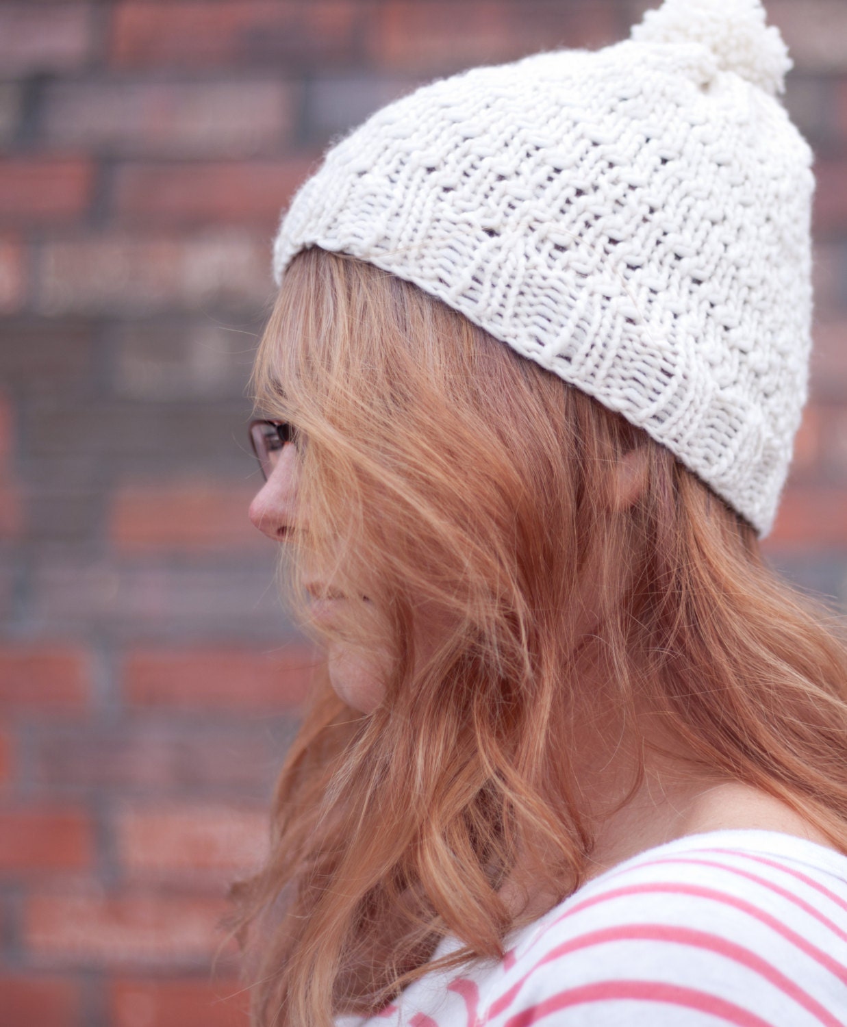 White Pom Beanie - A Knitting Pattern - Etsy