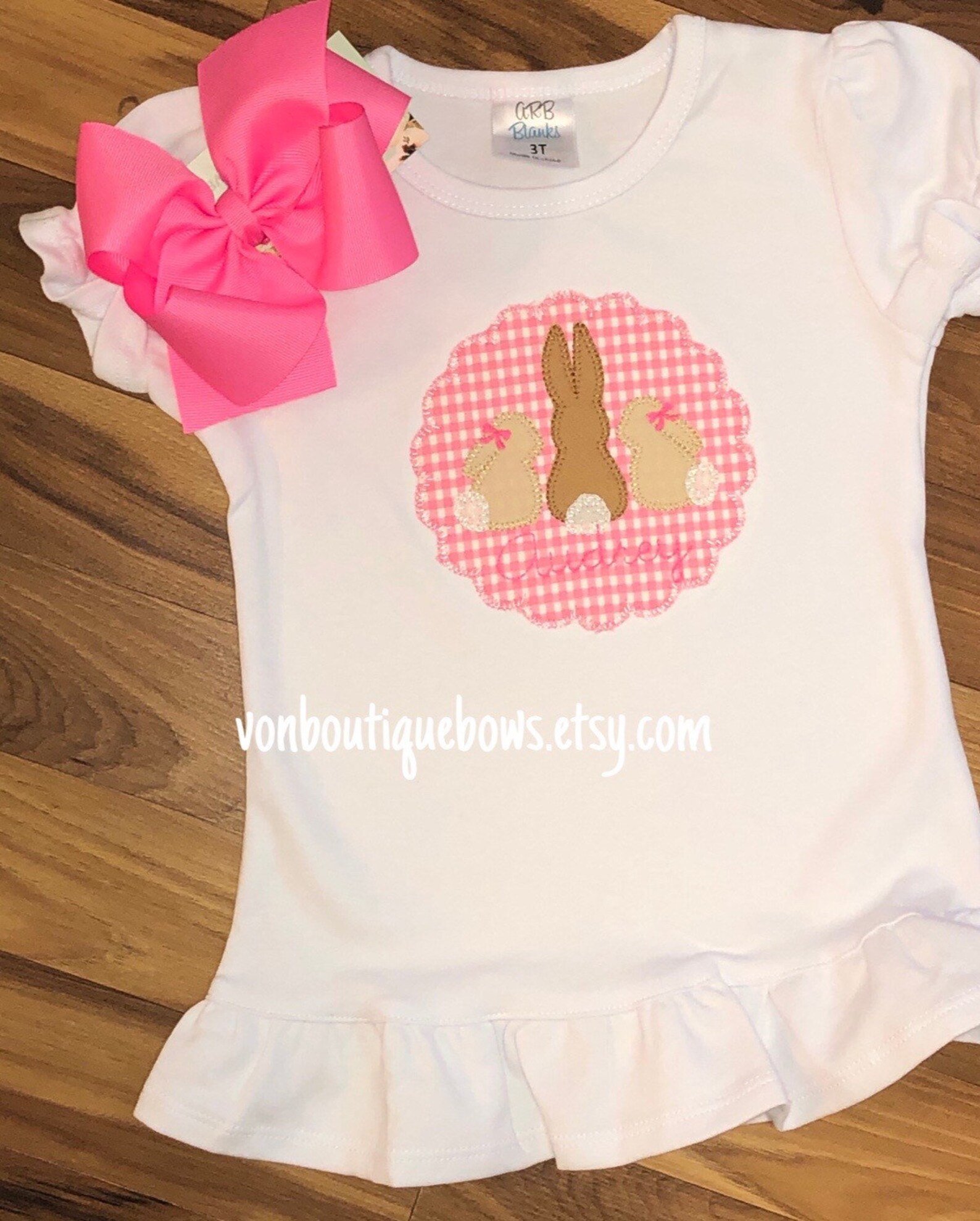 Easter Bunny Pink Gingham Applique Matching Boutique Outfit | Etsy