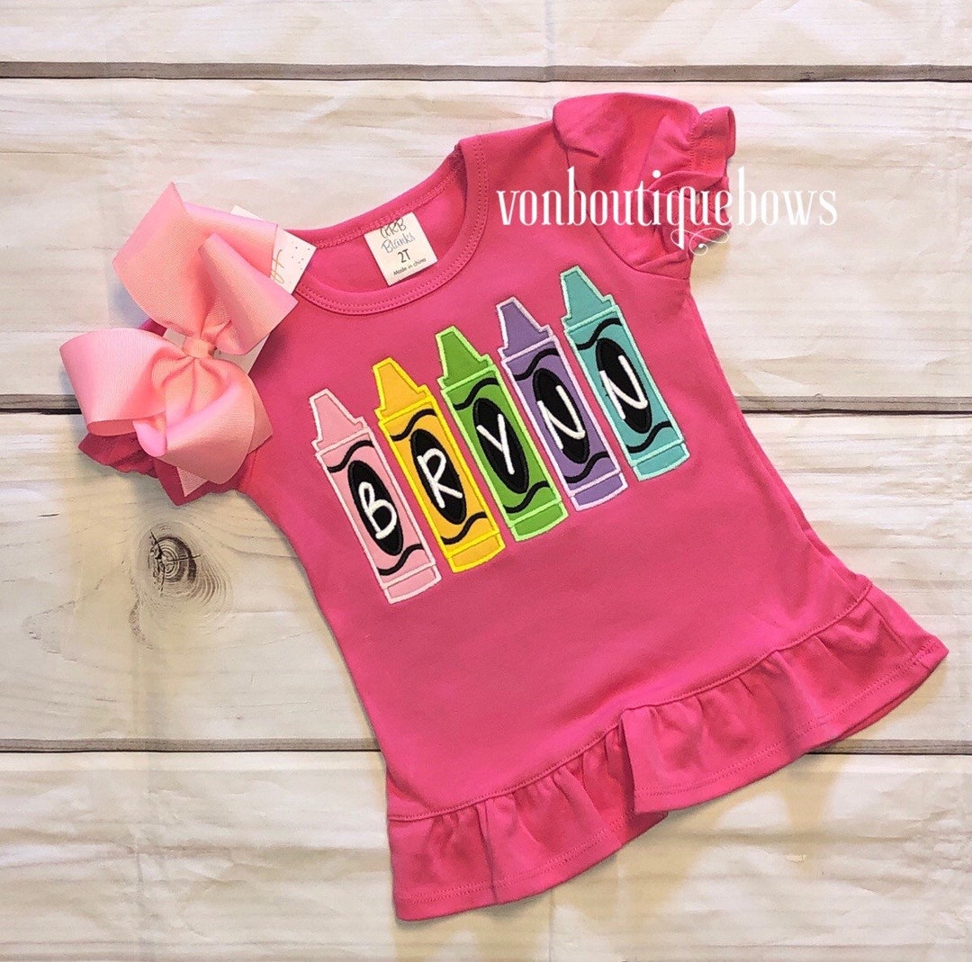 Personalized Crayon Shirt: Back to School Ruffle Tee With Hairbow - Etsy