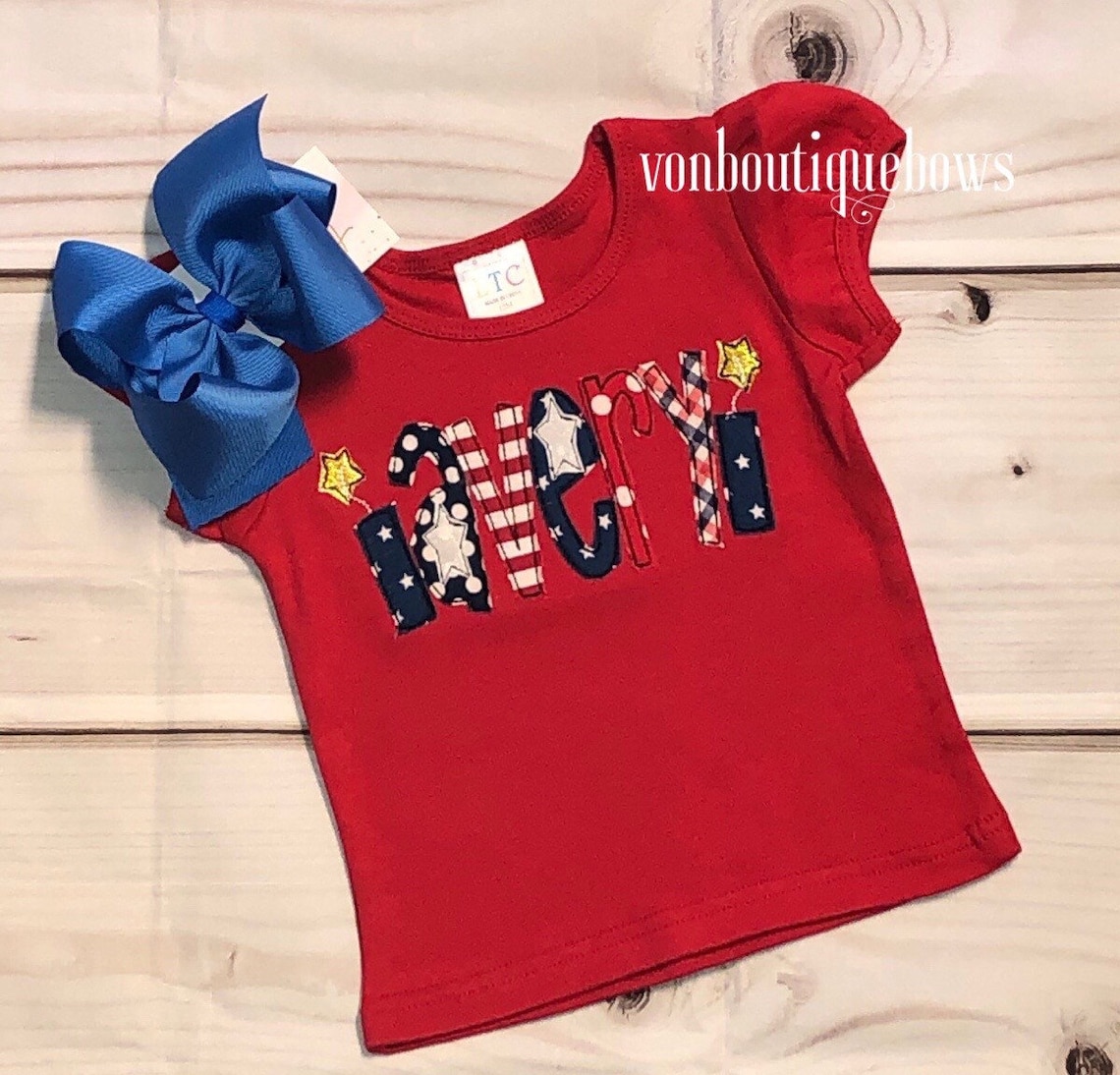 4th of July Patriotic Girls Applique Name Red Shirt Summer 12 - Etsy