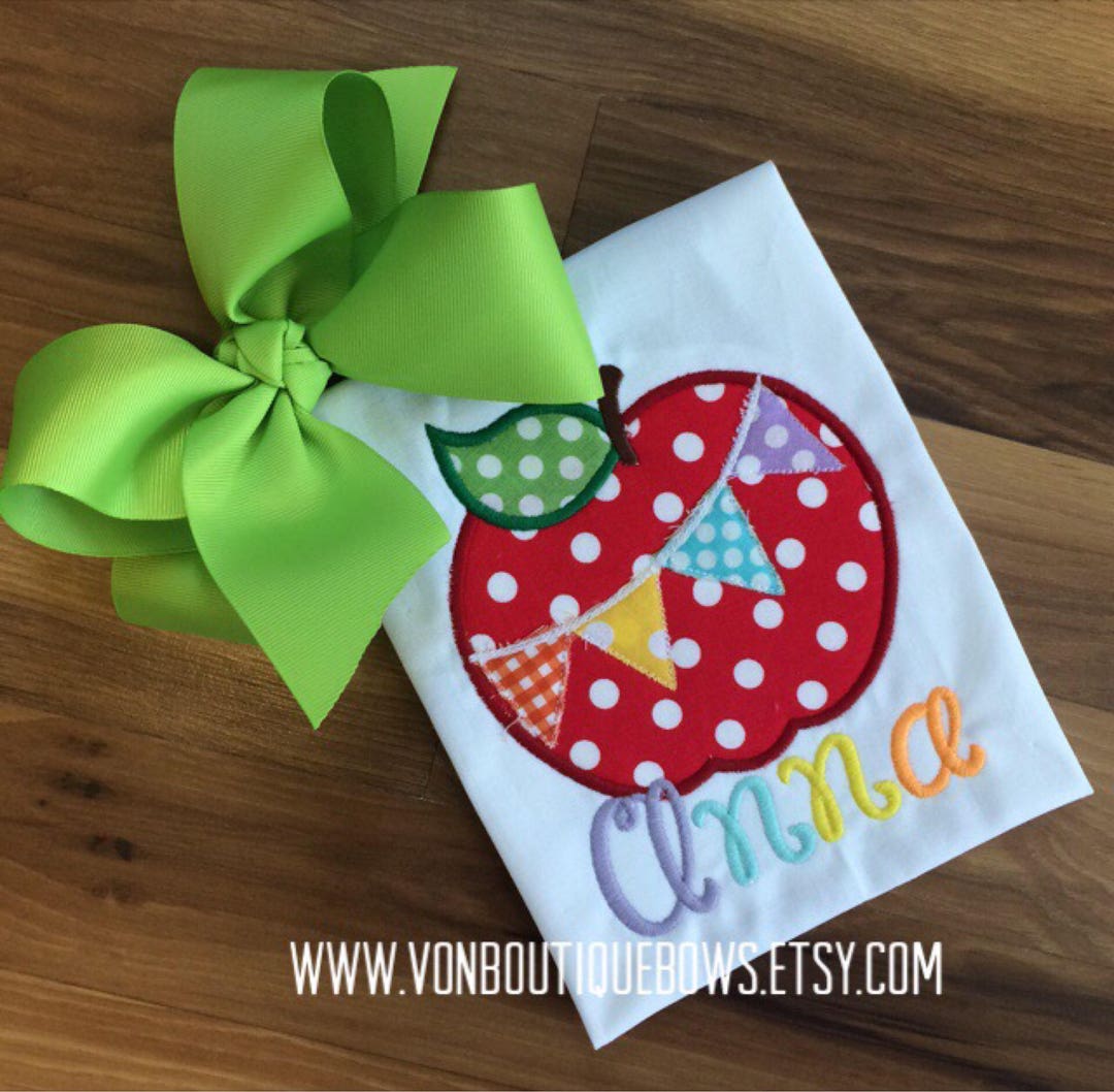 Apple Back to School First Day of School Boutique Bow Monogram ...