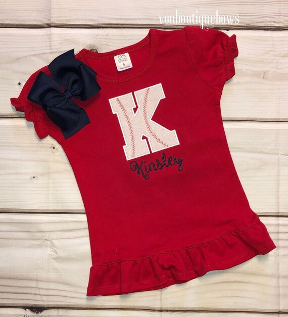 Baseball initial girls red shirt summer Applique 12 months | Etsy