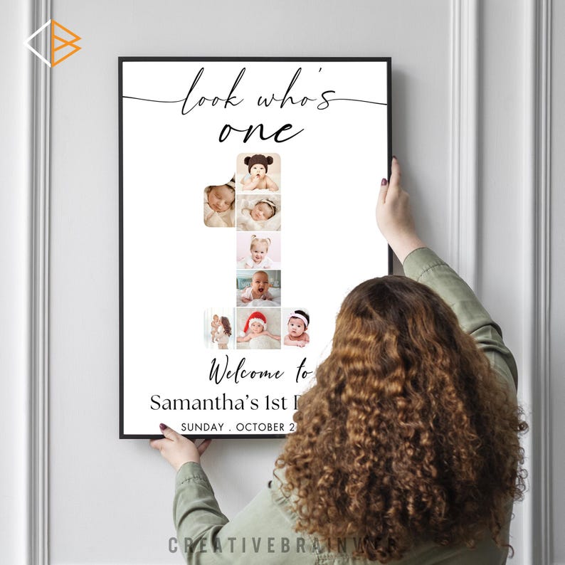 1st Birthday Photo Collage Template | Look Who’s One Poster | Editable ...