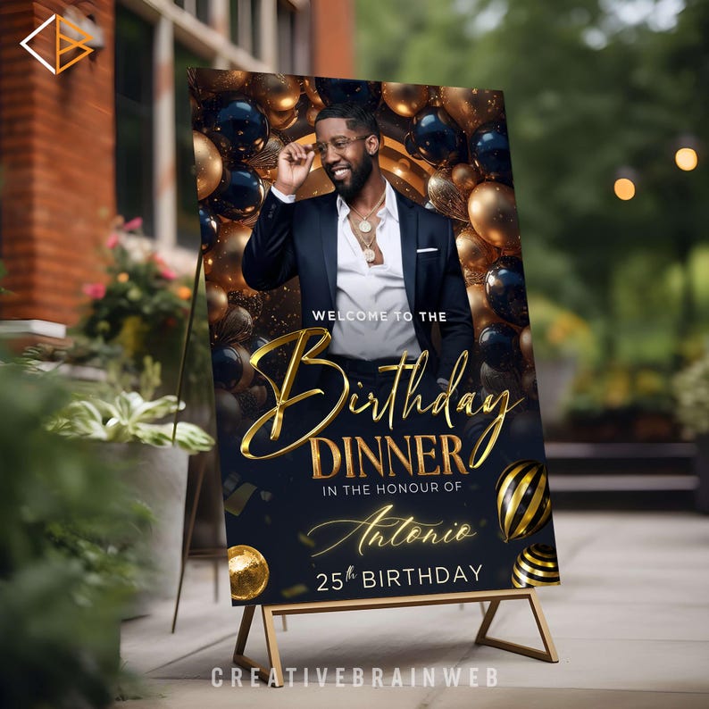 Editable Birthday Welcome Sign: Luxury Black & Gold Party Poster ...