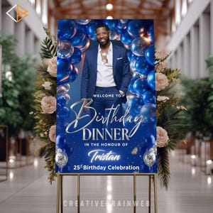 Editable Birthday Welcome Sign: Sapphire Blue & Diamond Silver Party ...