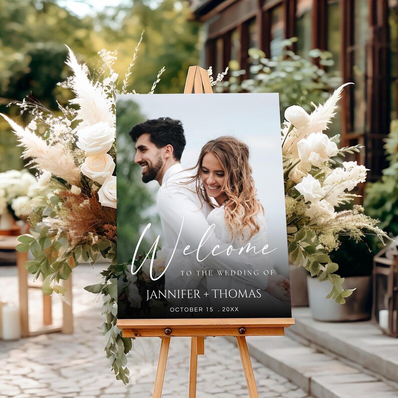 Editable Photo Wedding Welcome Sign | Modern Reception Welcome Poster ...