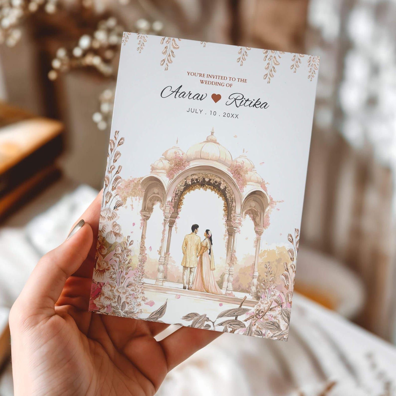 Indian Wedding Invitation – Floral Mandap Design, Editable Canva ...