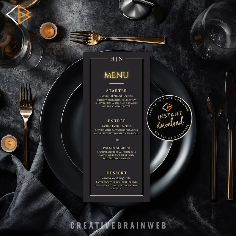 Custom Monogram Wedding Menu Template | Minimalist Printable Menu Card ...