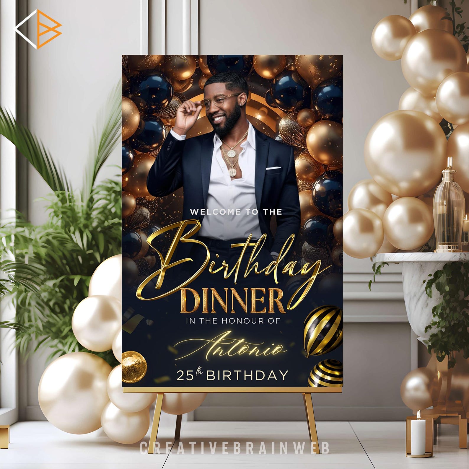 Editable Birthday Welcome Sign: Luxury Black & Gold Party Poster ...