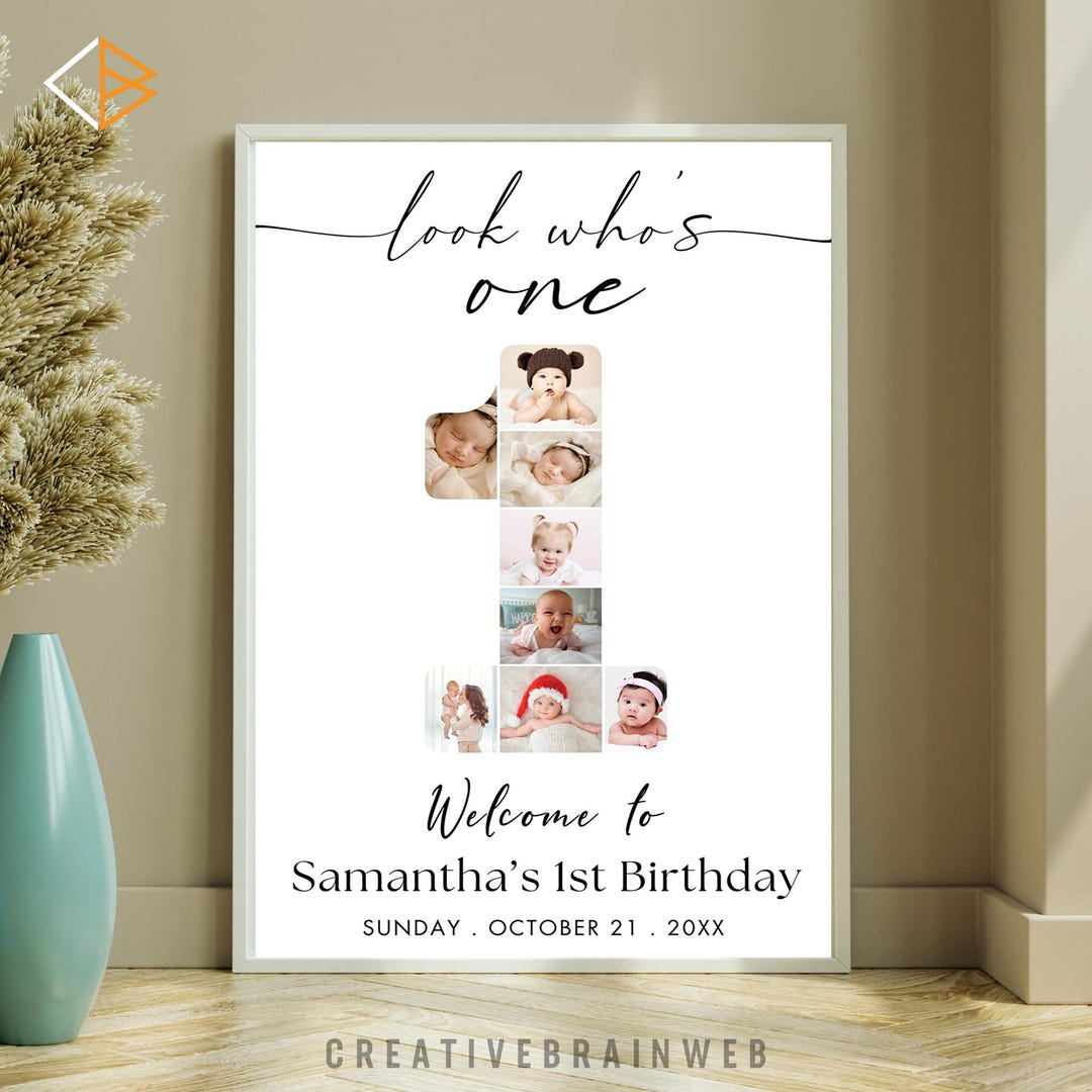 1st Birthday Photo Collage Template | Look Who’s One Poster | Editable ...