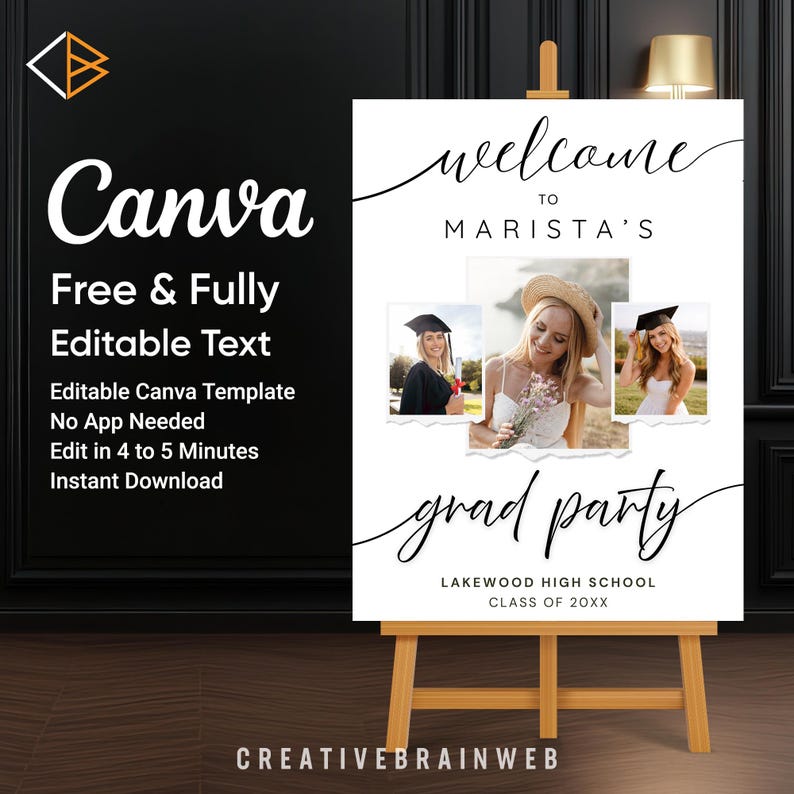 Graduation Welcome Sign Template Canva | Photo Grad Party Welcome ...