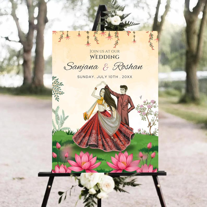 Watercolor Indian Wedding Welcome Sign: Mehndi Sangeet Reception Decor ...