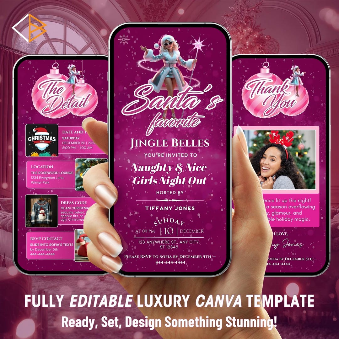 Girls Night Christmas Party Invitation, Naughty & Nice Holiday Invite ...