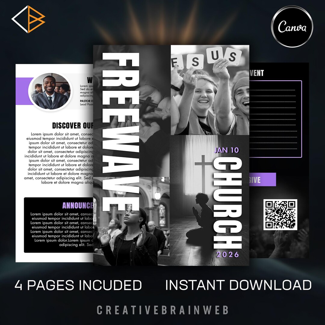 Church Bulletin Template | Editable Canva Bifold Program | Church ...