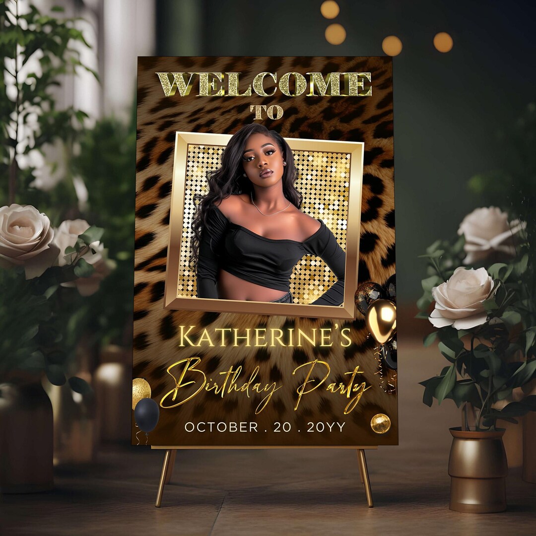 Birthday Welcome Sign With Photo | Editable Cheetah Print Template ...