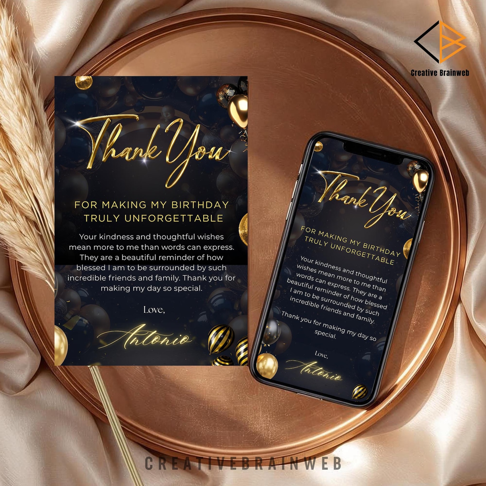 Black and Gold Thank You Card & Gift Tag | Editable Printable Canva ...