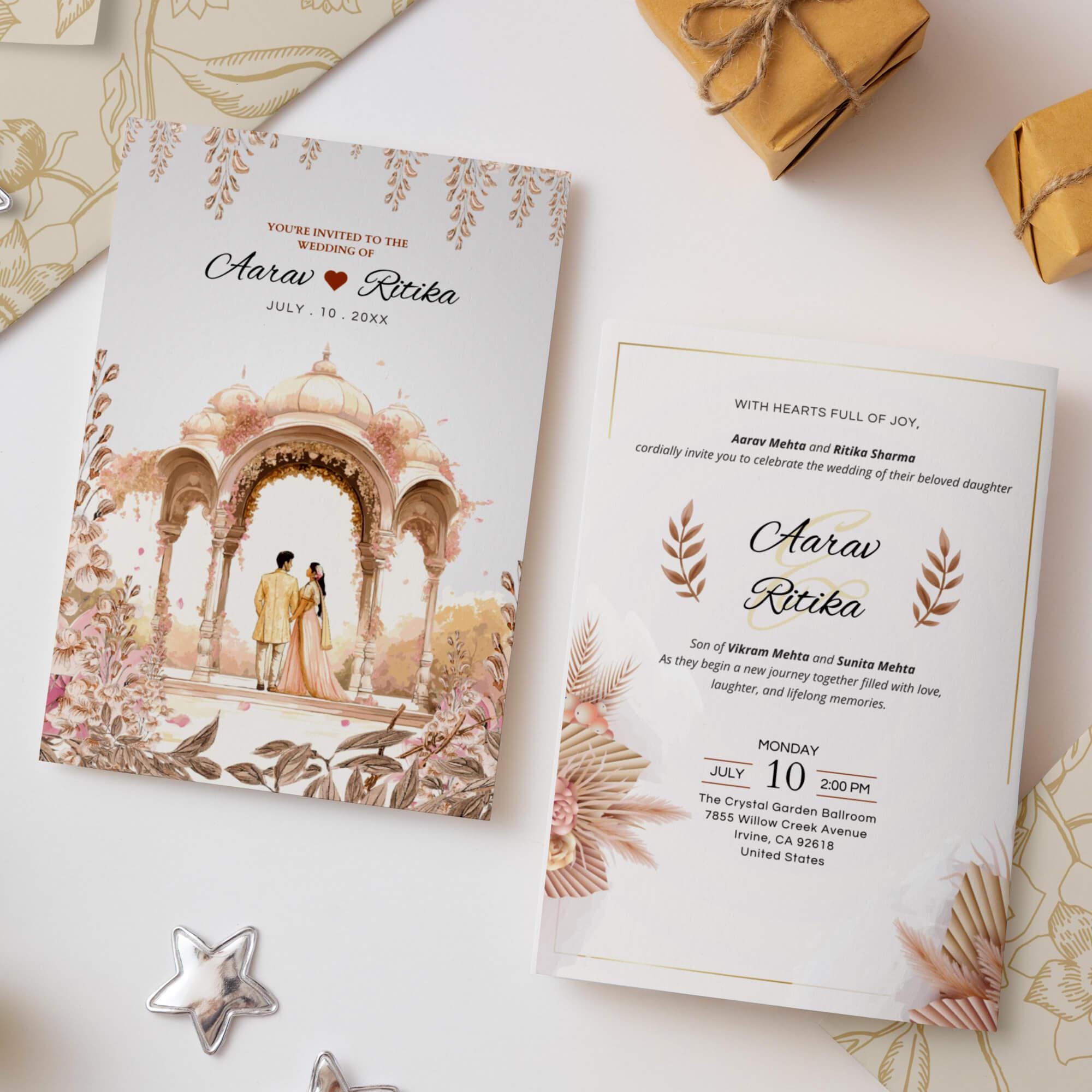 Indian Wedding Invitation – Floral Mandap Design, Editable Canva ...